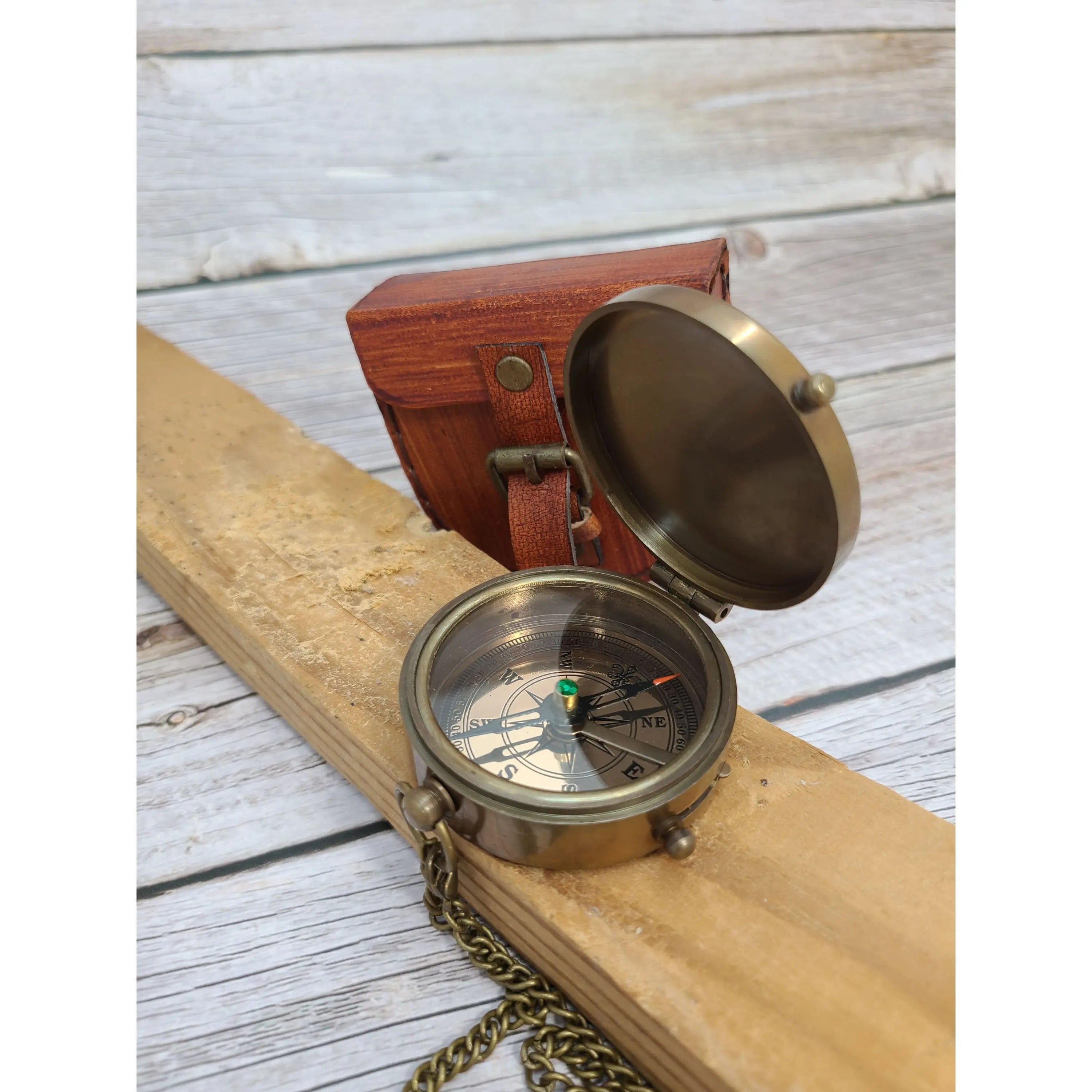 Pink Horse Florida Antique Compass Compass in Leather Pouch